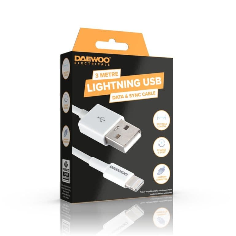 Daewoo 3m USB-A To 8 Pin Lightning Cable - 2a – Status Home Care