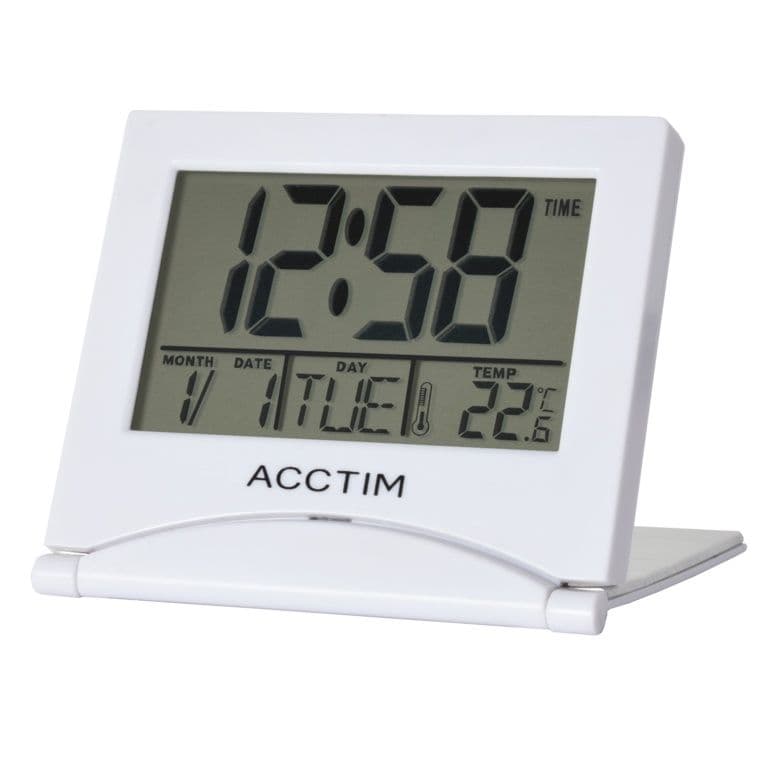 Acctim Mini Flip II Travel LCD Alarm Clock - White – Status Home Care