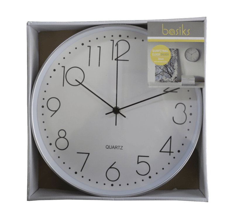 Basiks 30cm Quartz Wall Clock - Silver – Status Home Care