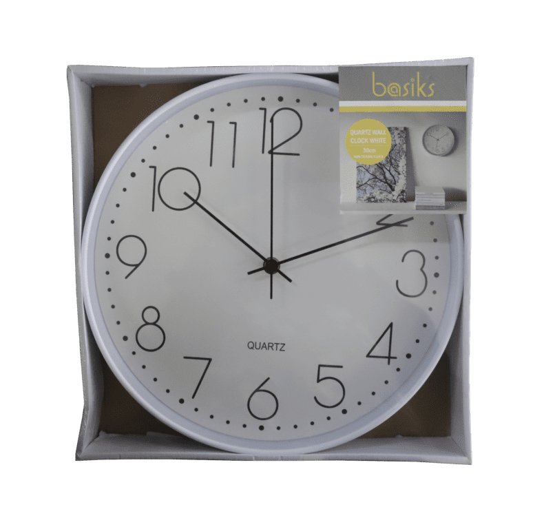 Basiks 30cm Quartz Wall Clock - White – Status Home Care