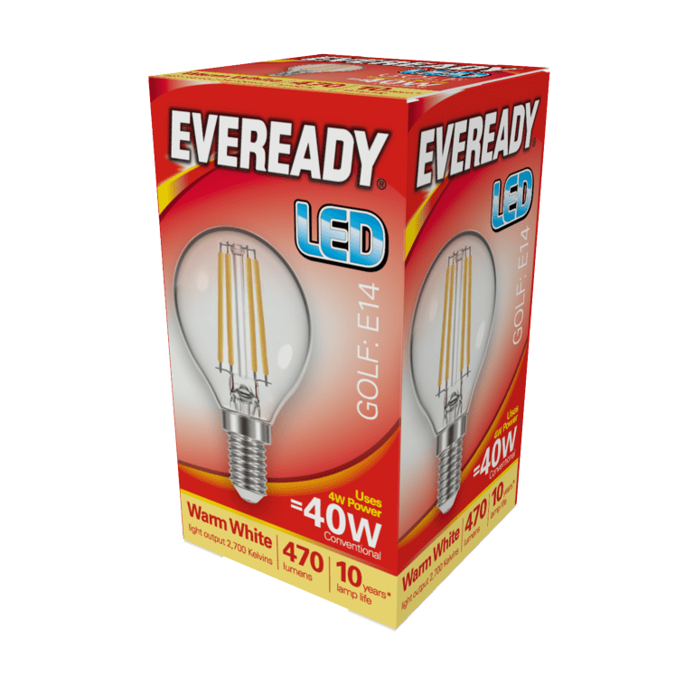 Eveready LED Filament Golf 470LM E14 SES - 4W 27000K – Status Home Care