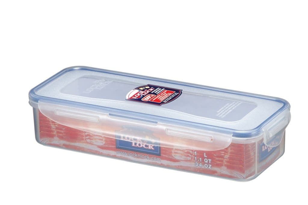 Locknlock Rectangular Bacon Food Storage Fridge Box with Freshness Tra ...
