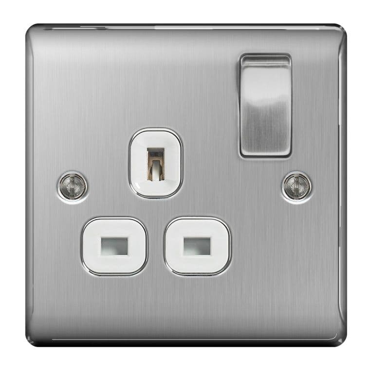 NEXUS Brushed Steel Switched Socket 13a White Inset - 1 Gang – Status ...