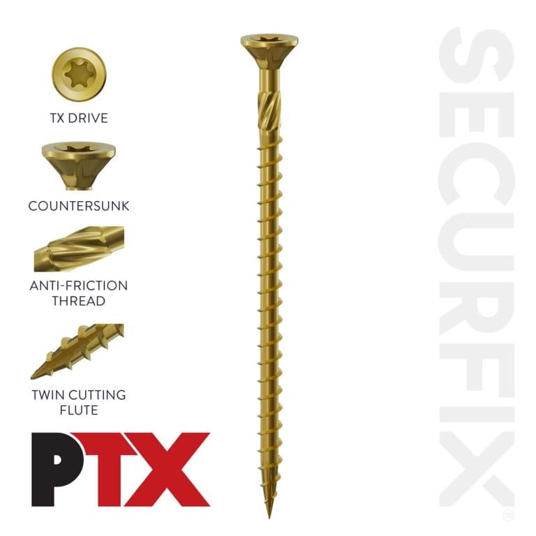 Securfix PTX - Size: 10 x 3 1/2" (5.0 x 90mm) | Pack of 100 Screws ...